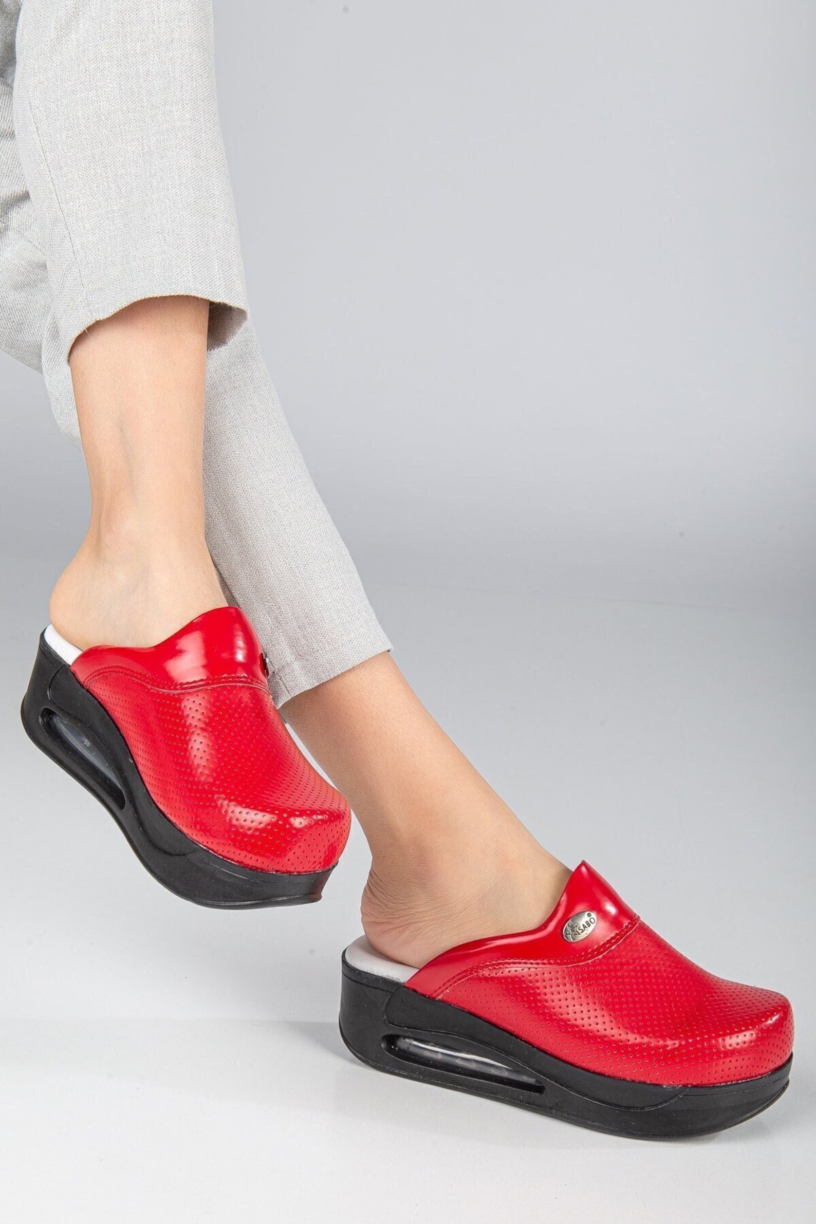 Orthopedic Nurse Clogs, Red Faux Leather, Comfortable Heel - Etsy