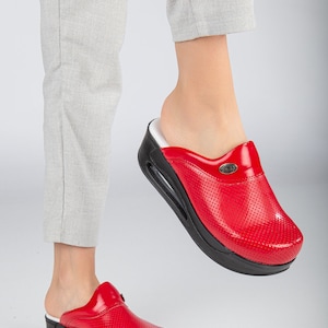 Orthopedic Nurse Clogs, Red Faux Leather, Comfortable Heel - Etsy