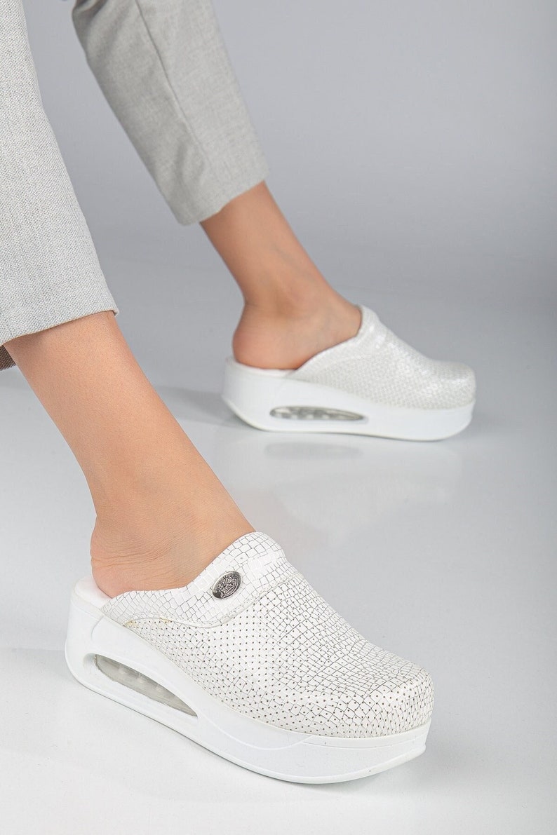 Orthopedic Nurse Clogs, White Silvery Pattern, Comfortable Slippers - Etsy