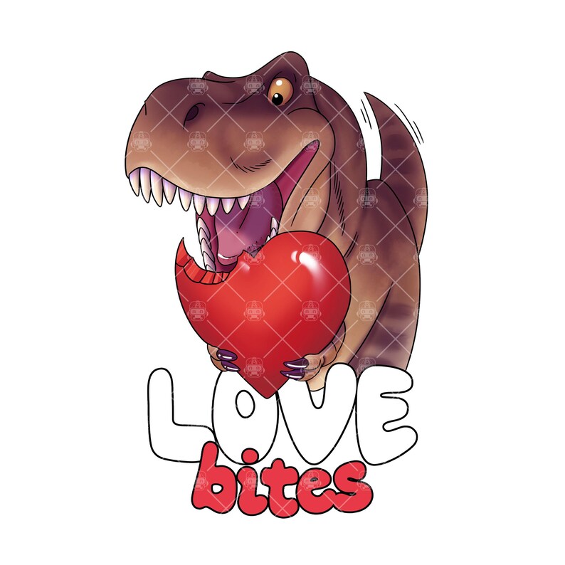 Cute Cartoon T-rex Holding Heart Candy love Bites Dinosaur PNG Clipart ...