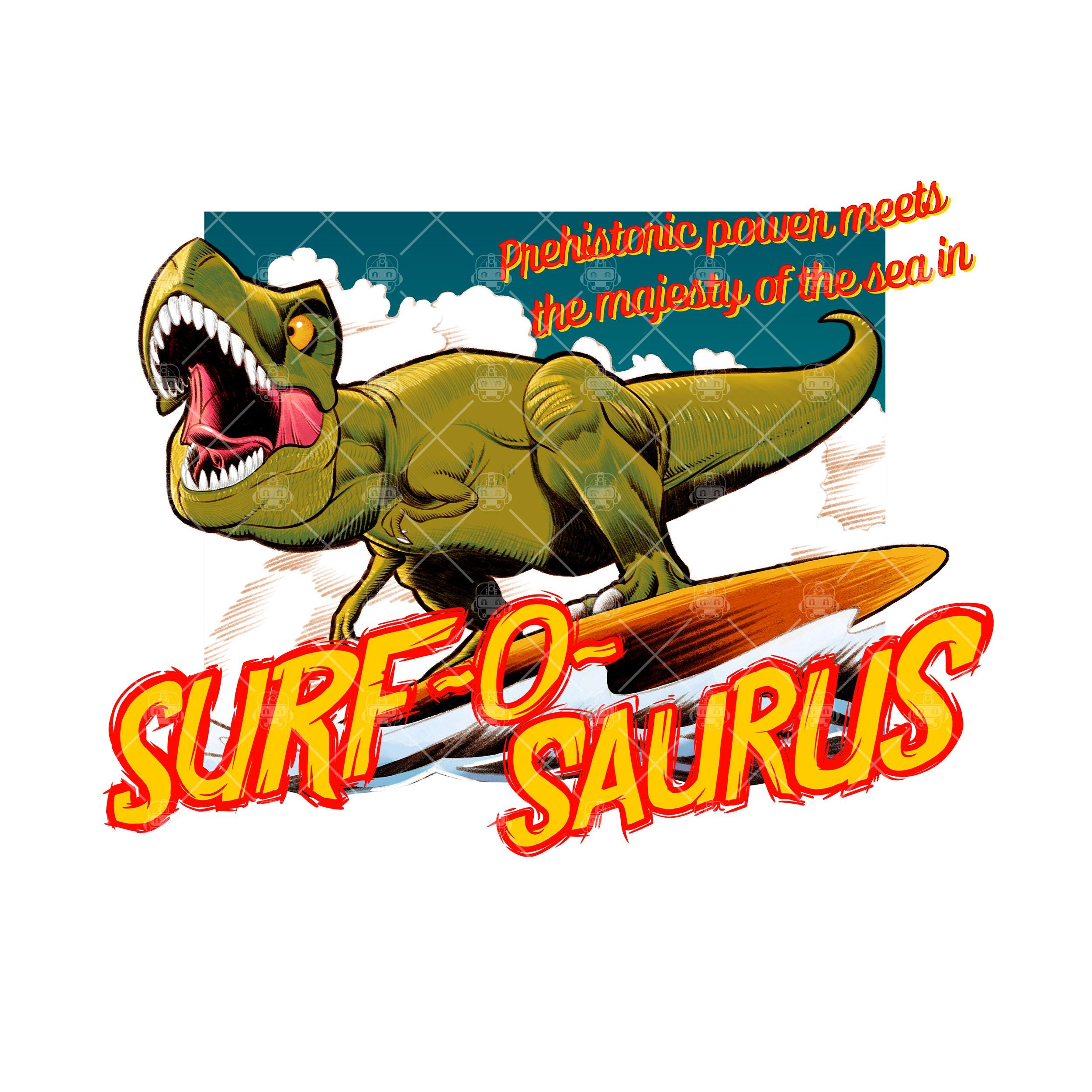 Surf-o-saurus T-rex Digital Download | Green T-rex Surfing With Retro ...