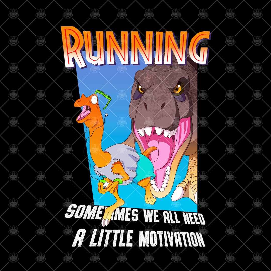 Gallimimus Runner Illustration, Cartoon Dinosaur Running From T-rex ...