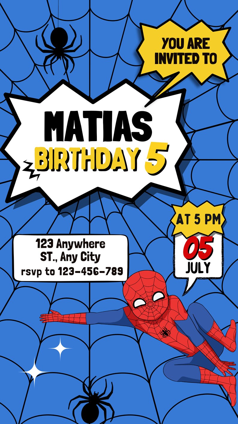 Spiderman Birthday Invitation Template - Editable, Digital and ...