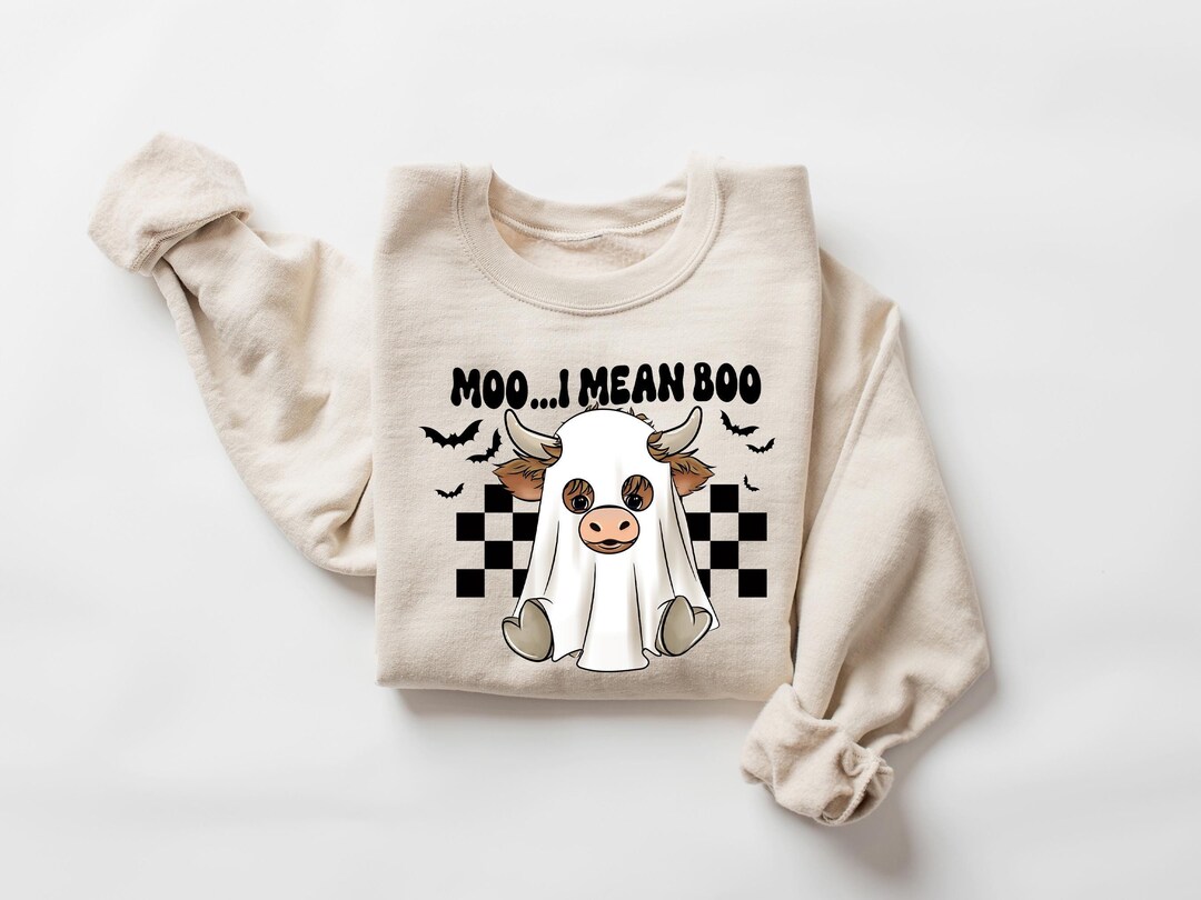 Cute Ghost Moo... I Mean Boo Halloween Sweatshirt, Funny Ghost ...