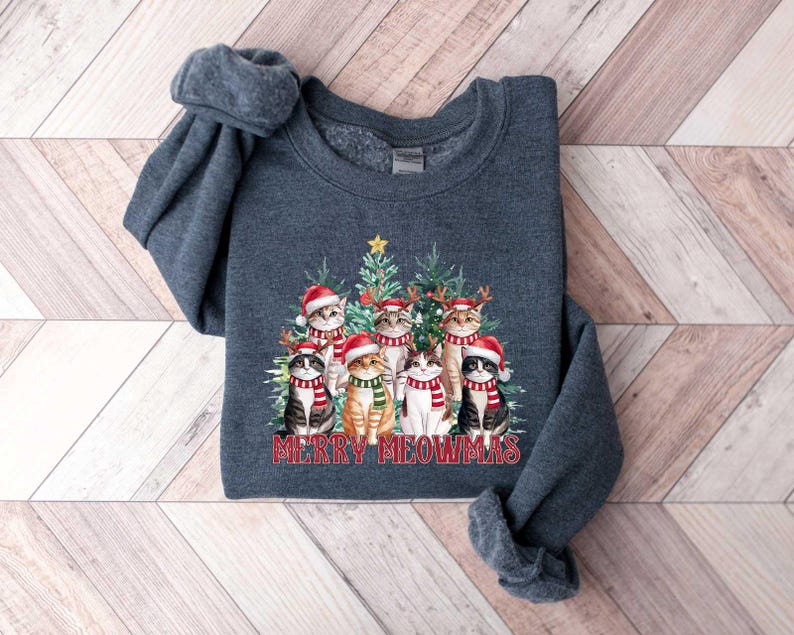 Merry Christmas Cats Shirt, Cat Christmas Sweatshirt, Cat Lover Xmas T ...