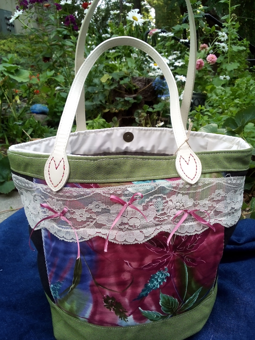 Cottagecore Tote With Pockets: Pl Leather Handles, Boho Chic, Handmade ...