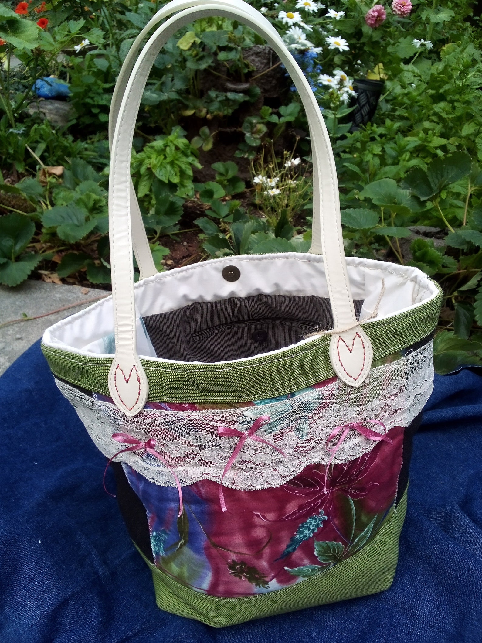 Cottagecore Tote With Pockets: Pl Leather Handles, Boho Chic, Handmade ...