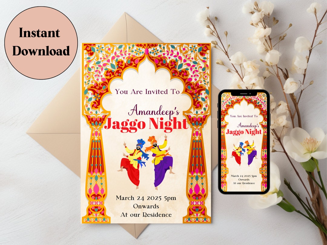 Jaggo Nights Indian Wedding Invitation Template,punjabi Wedding ...