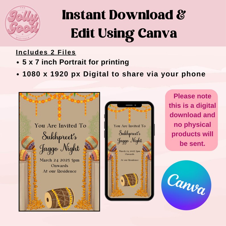 Jaggo Nights Indian Wedding Invitation Template,punjabi Wedding ...