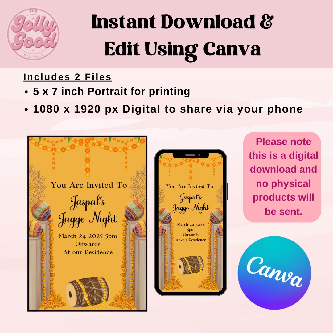 Jaggo Nights Indian Wedding Invitation Template,punjabi Wedding ...
