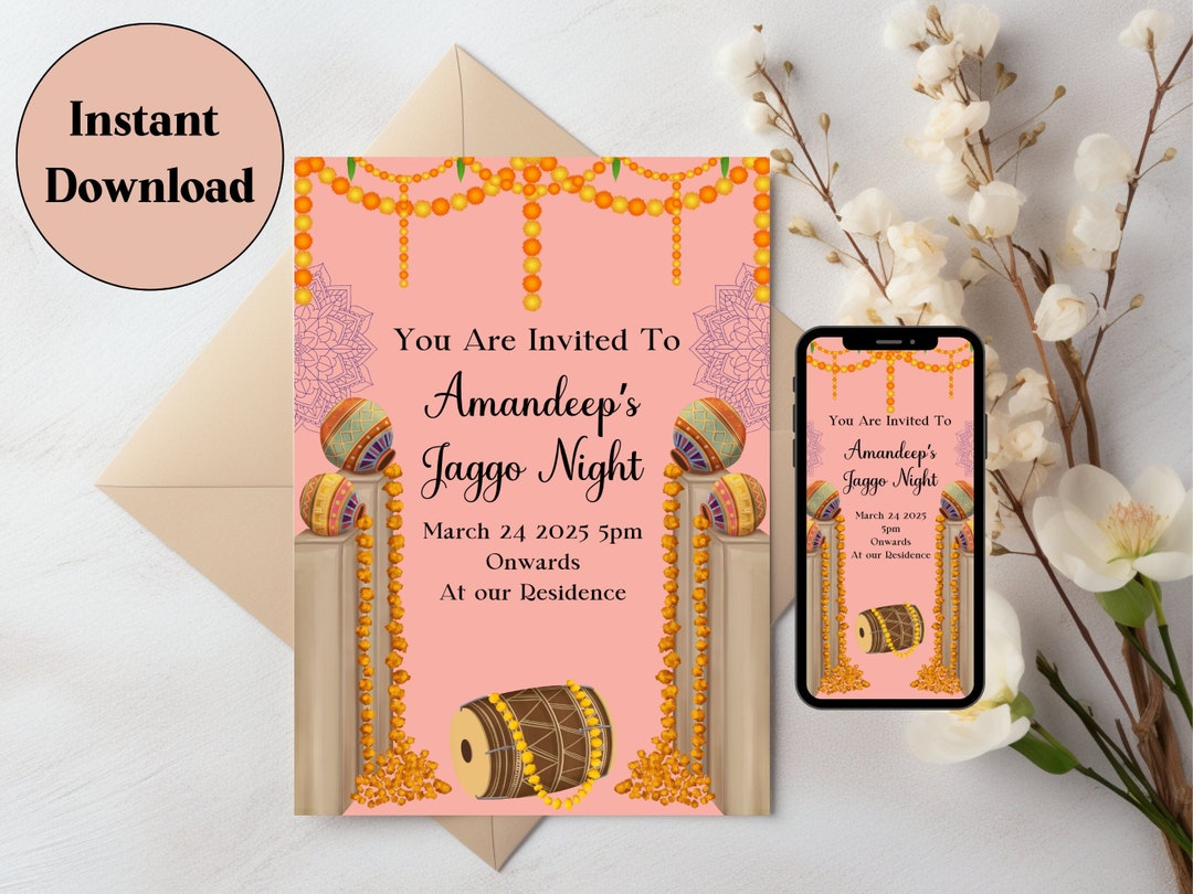 Jaggo Nights Indian Wedding Invitation Template,punjabi Wedding ...