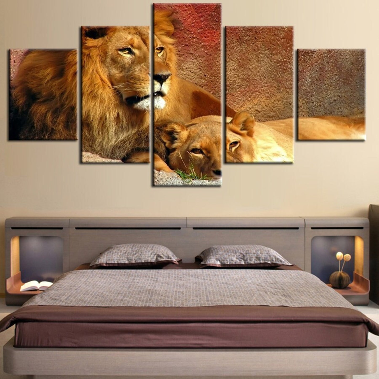 Lion and Lioness Wall Art - Lion Canvas Print - Lions Wall Decor ...