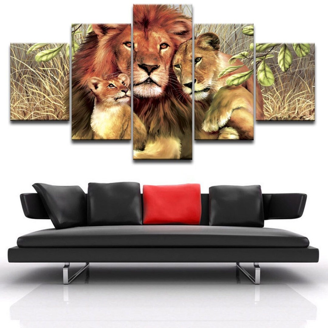 Lion Lioness and Cub Wall Art - Lion Canvas Print - Lions Wall Decor ...
