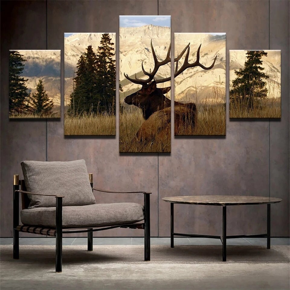 Elk Wall Art Hunting Wall Decor Deer Canvas Print Multi Panel Wall Art ...