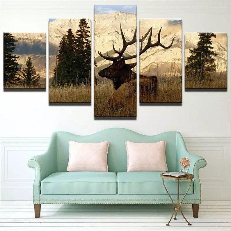 Elk Wall Art Hunting Wall Decor Deer Canvas Print Multi Panel Wall Art ...