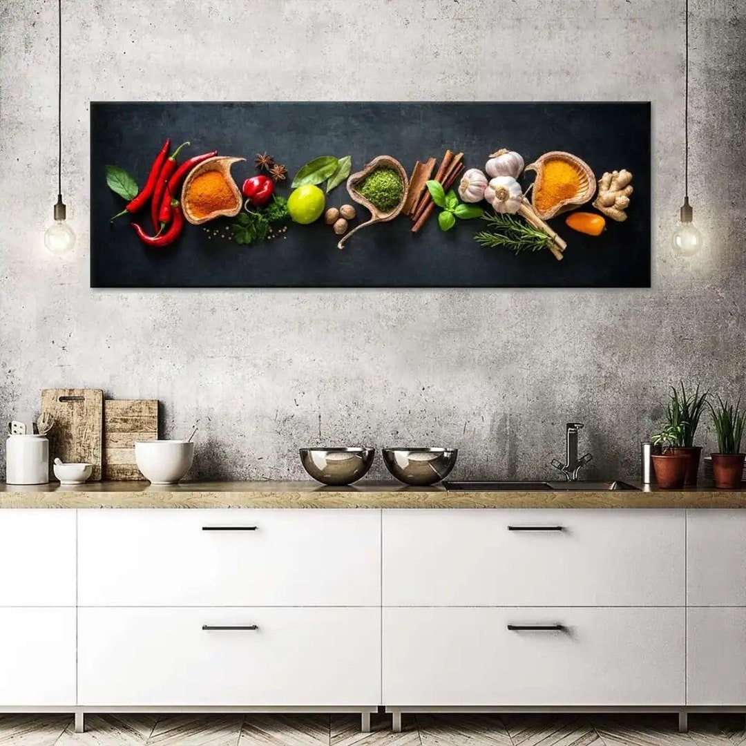 Kitchen Spices Wall Art Spices Panoramic Wall Decor Kitchen Canvas