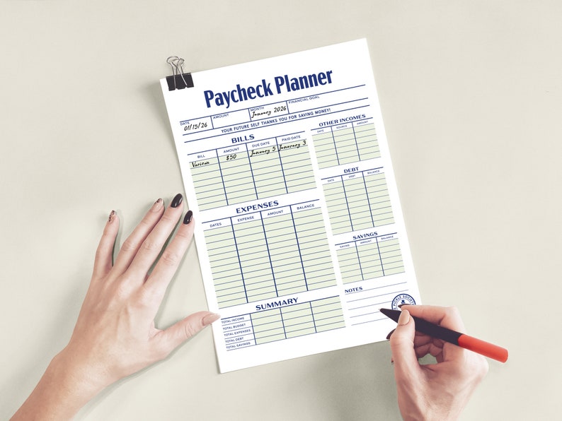 Retro Printable Paycheck Planner: Biweekly Budget, Expense Tracker ...
