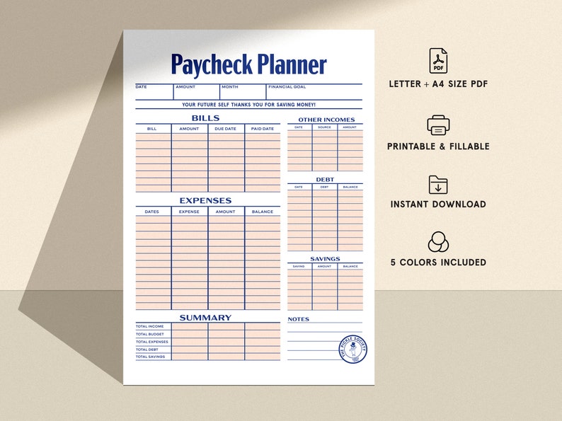 Retro Printable Paycheck Planner: Biweekly Budget, Expense Tracker ...