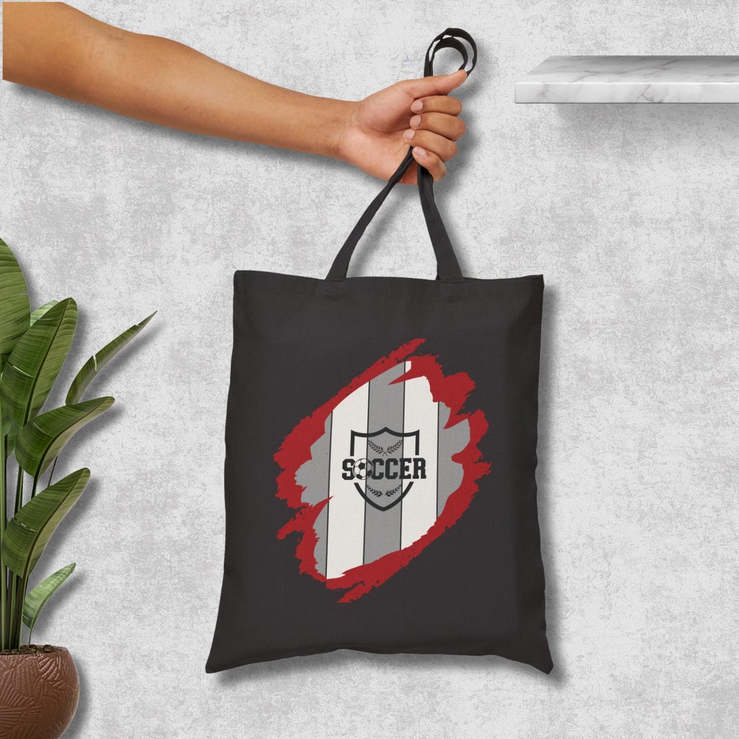 Soccer Tote Bag, Minimalist Soccer Crest, Jersey Stripe Design ...