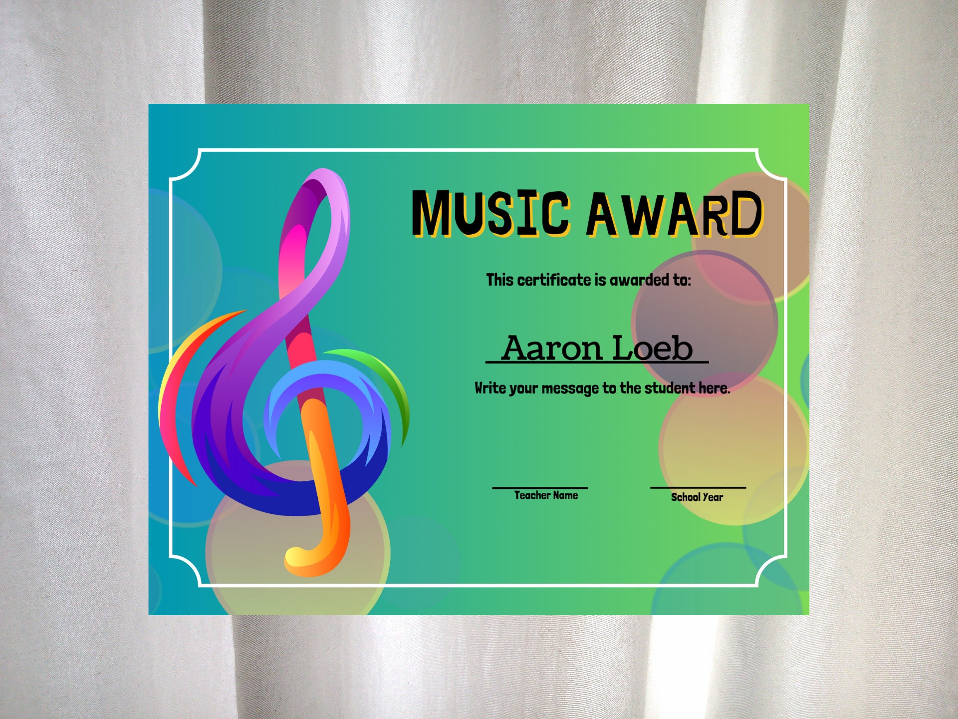 Elementary Music Achievement Certificate - Etsy
