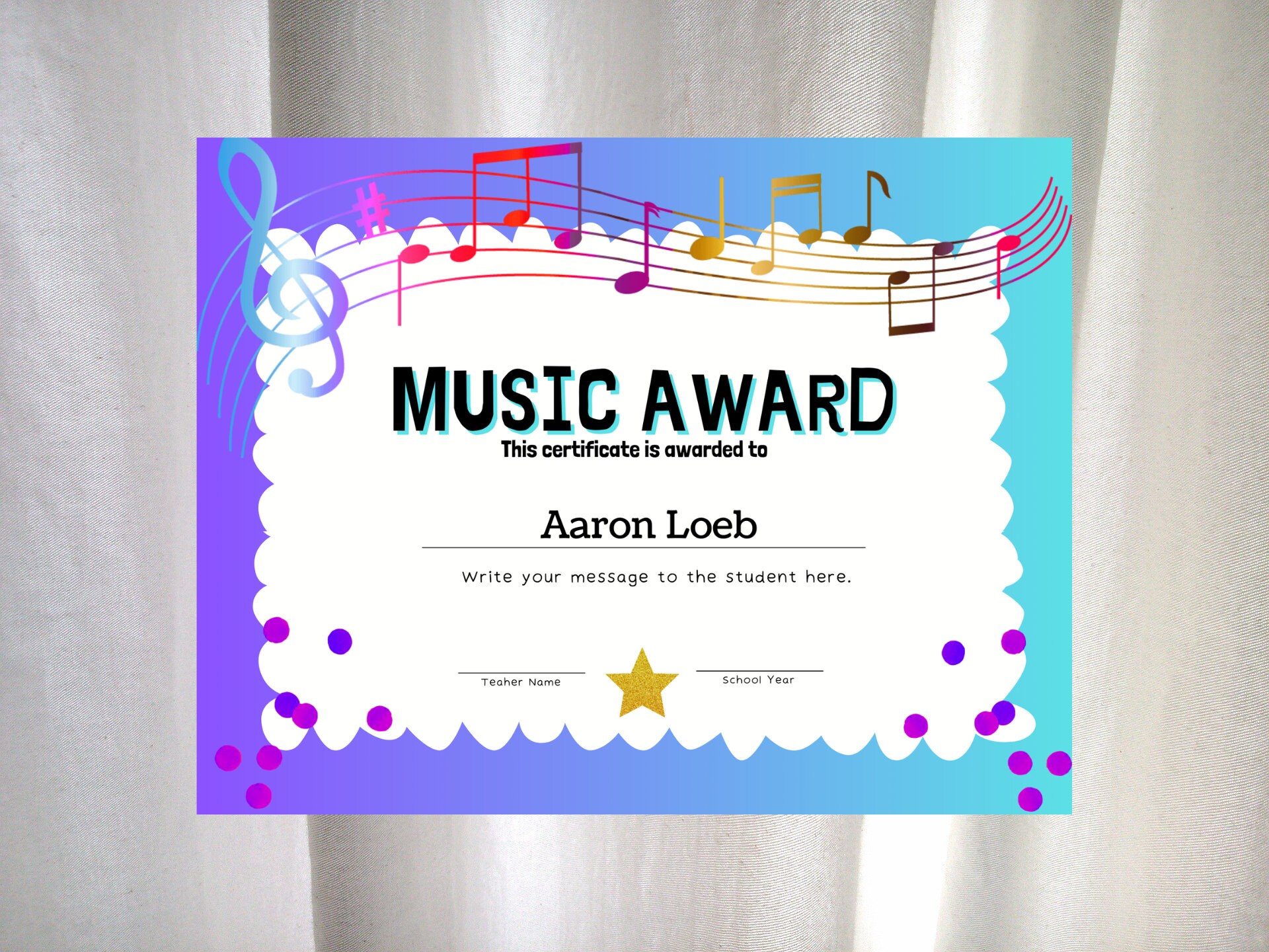 Elementary Music Achievement Certificate - Etsy