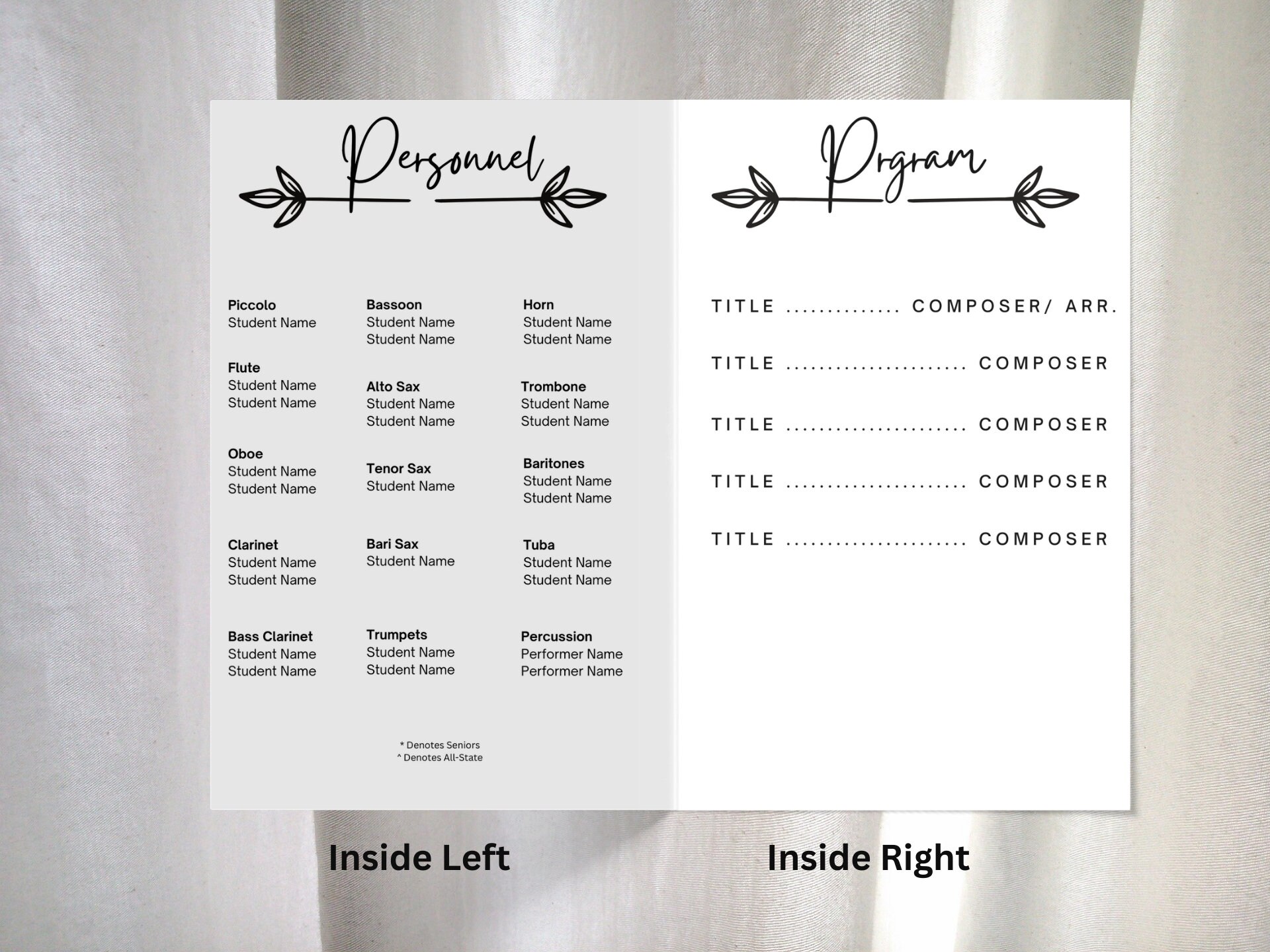 Concert Band / Music Program Template - Multiple Page Options, Folded ...