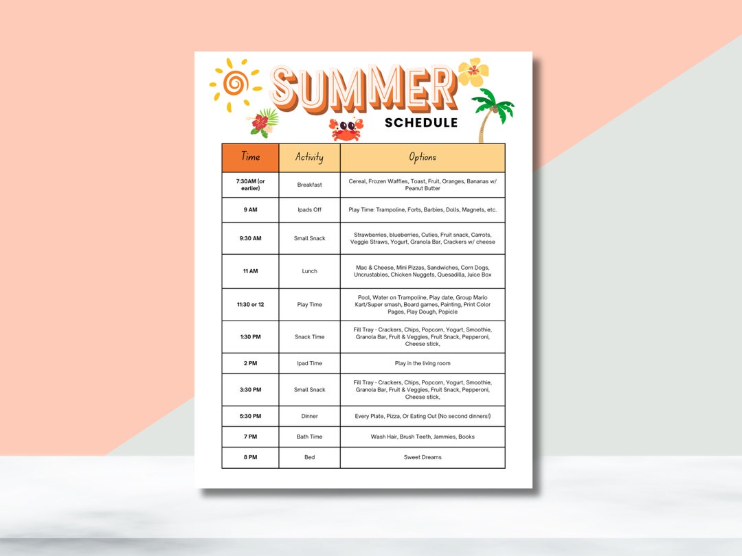 Custom Summer Schedule for Kids Editable Summer Bucket List Kids Chore ...
