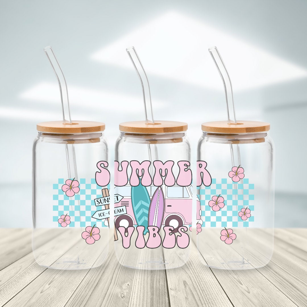 Summer Vibes Libbey Glass Cup Tumbler Gift for Sister Retro Pastel Iced ...