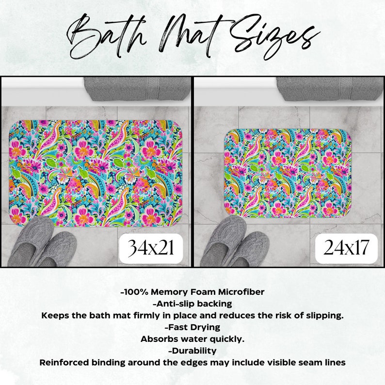 Floral Paisley Bathroom Decor Bundle Bright Flower Bath Mat Newlyweds ...