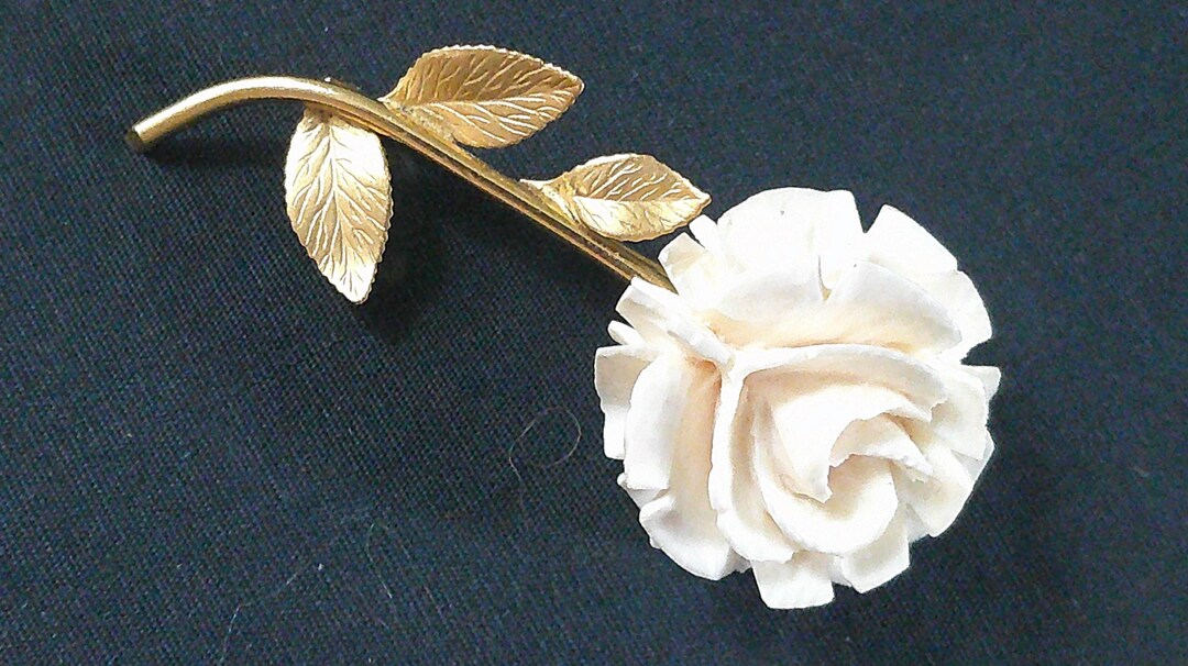 Vintage 12k Gold Filled Kl Faux Ivory Celluloid Flower Rose Brooch Pin ...