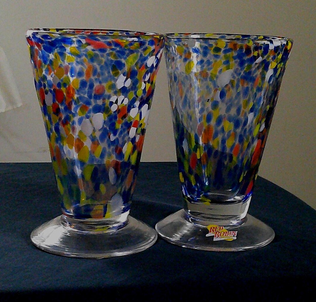 Red Robin Art Glass Margarita Cocktail Dessert Glasses Set of 2 ( Set A ...
