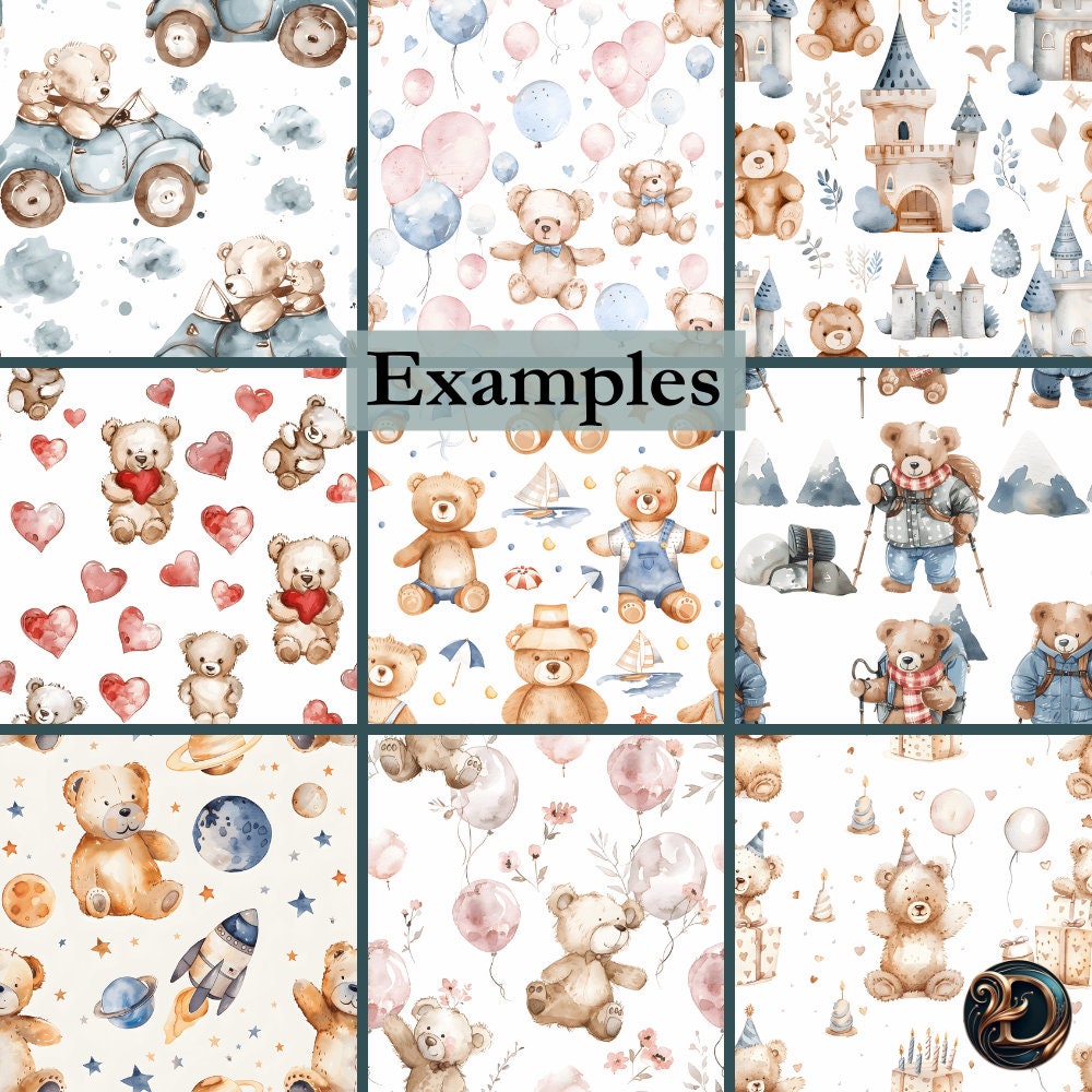 Teddy Bear Digital Paper: 149 High-resolution Seamless Cliparts, Bundle ...