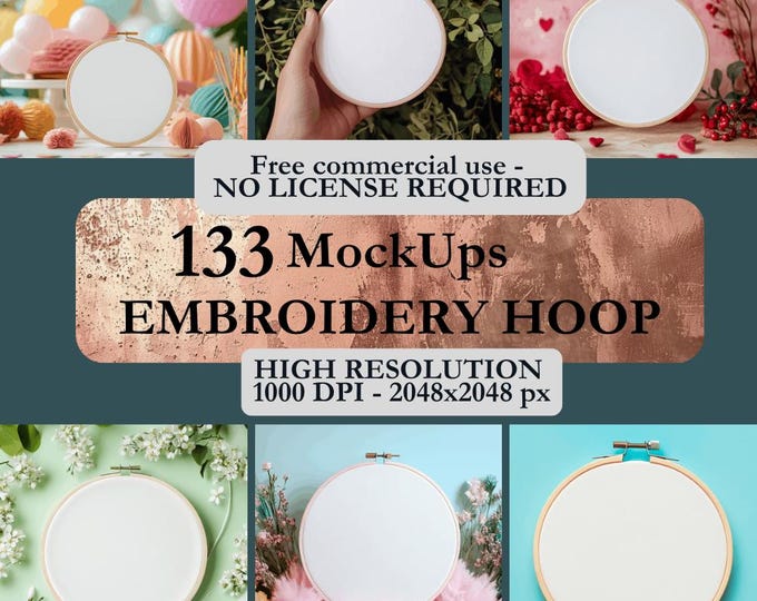 Embroidery Hoop Mockup, Cross Stitch, Smart Object for Creators, Wooden ...