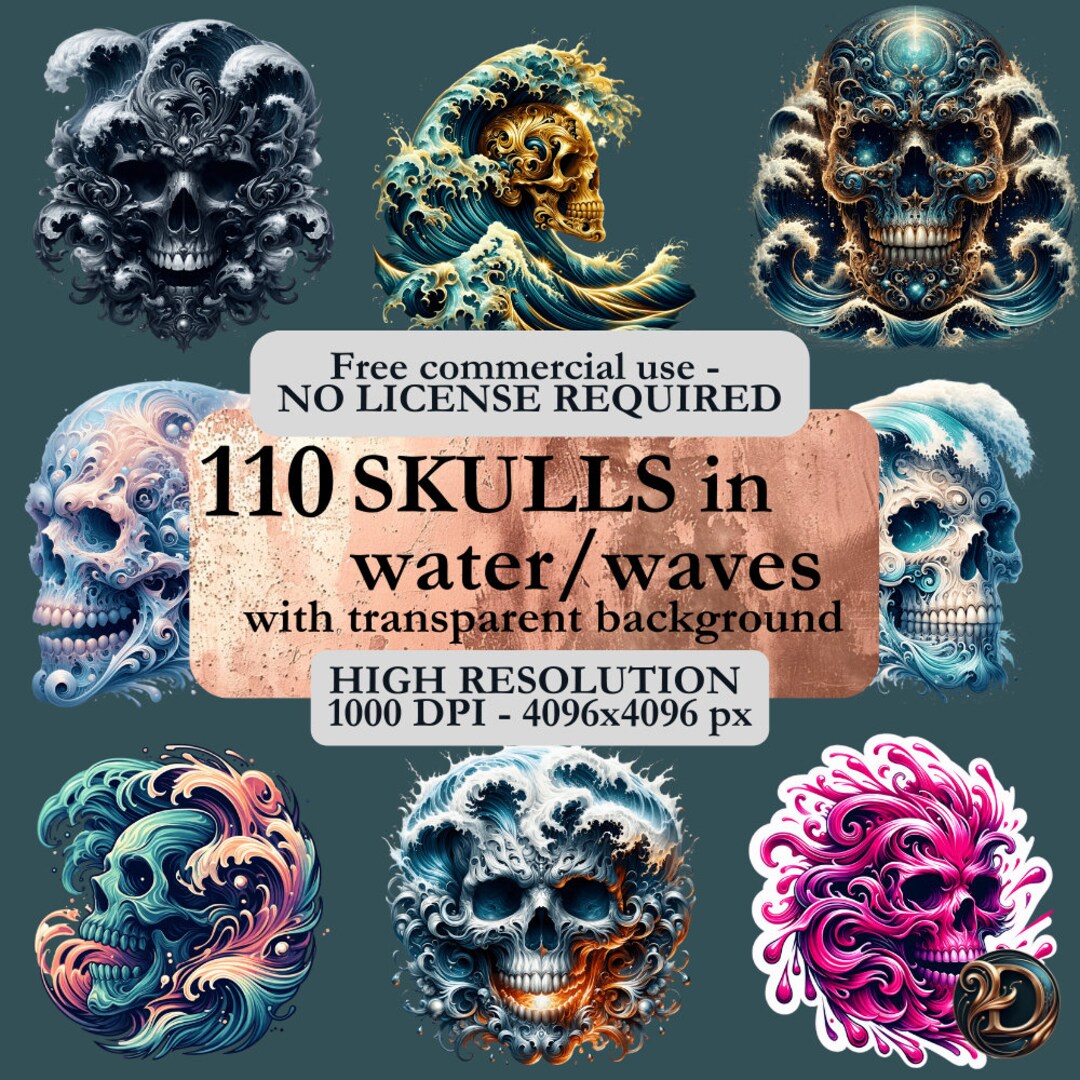 Skulls in Water Waves Cliparts: 110 Images to Use for Prints, Books and ...