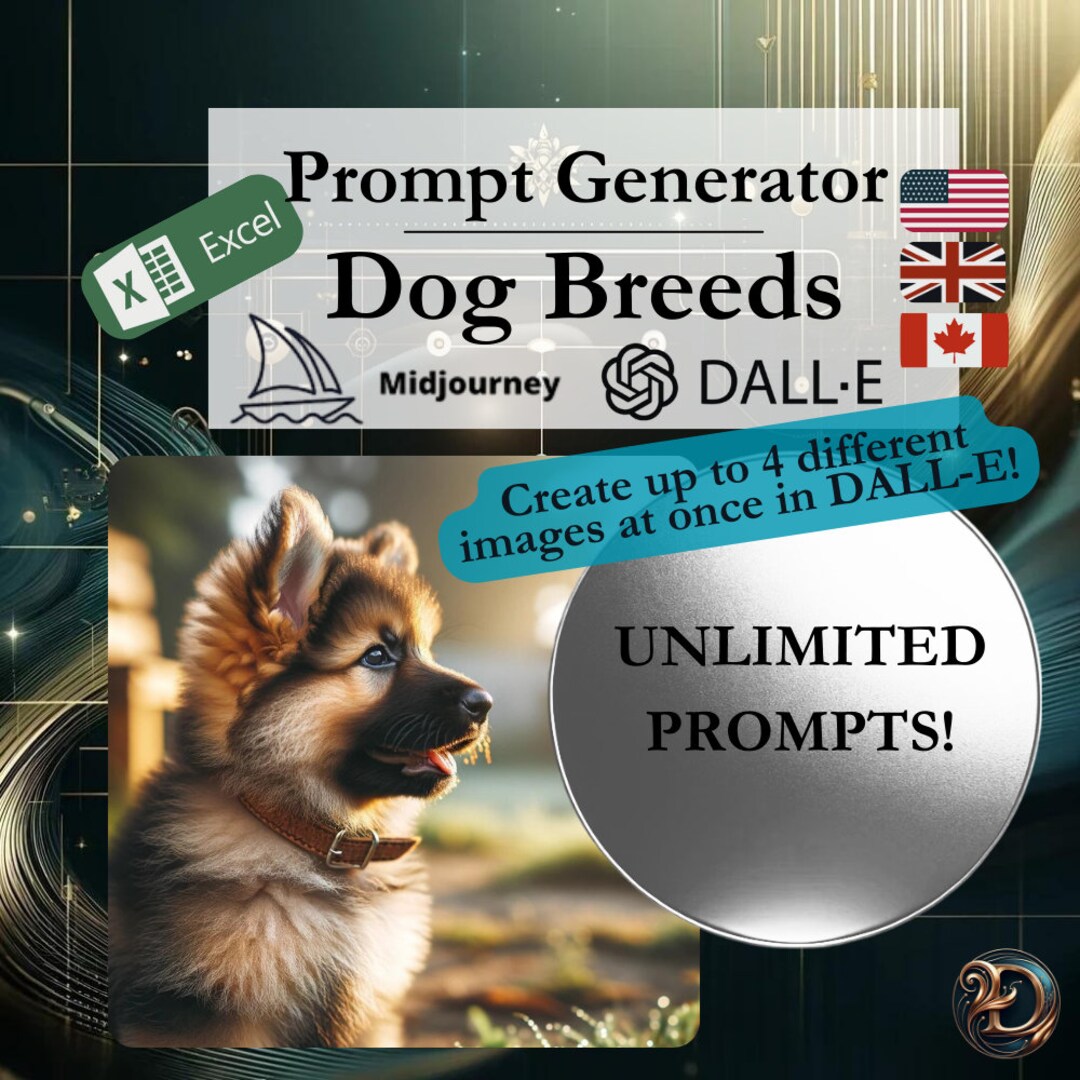 Excel Prompt Generator for Dog Breeds: for Midjourney & DALL-E, Easy to ...