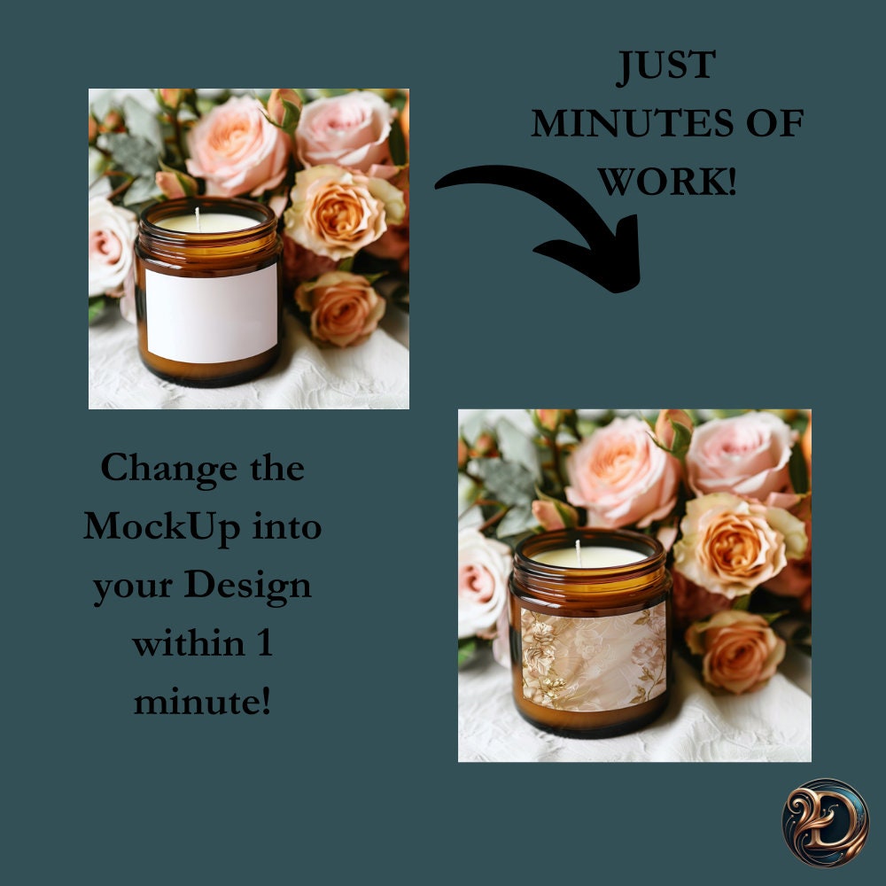 Candle Mockup for in the Jar Candles, Smart Object for Creators, Amber ...