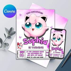 Jigglypuff Birthday Invitation | Jigglypuff Bday Party Invite ...