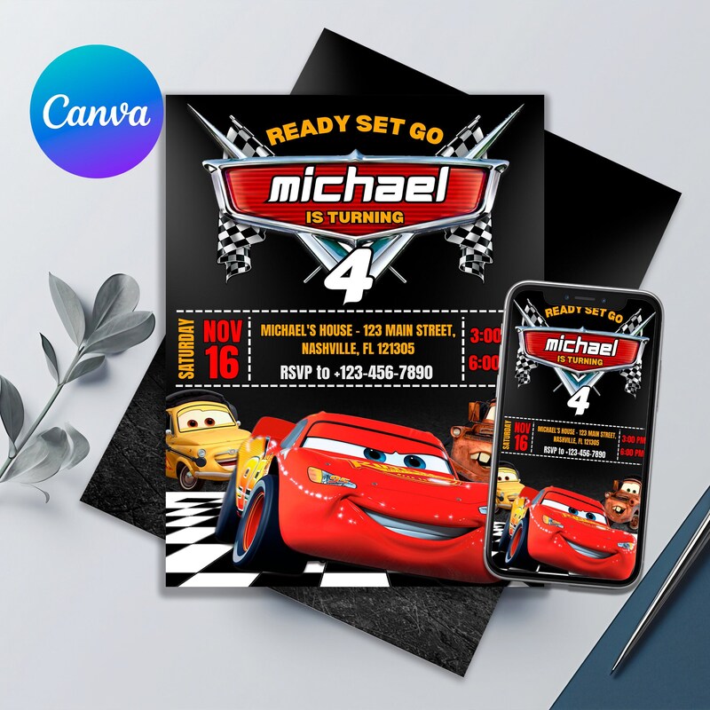 Cars Mcqueen Invitations - Etsy