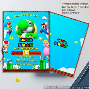 Yoshi Birthday Invitation | Printable Editable Canva Template | Digital ...