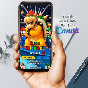 Bowser Birthday Invitation | Bowser Birthday Party Invite | Printable ...