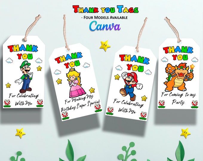 Printable Super Mario Bros Favor Tags - Cute Thank You Tags - Mario ...