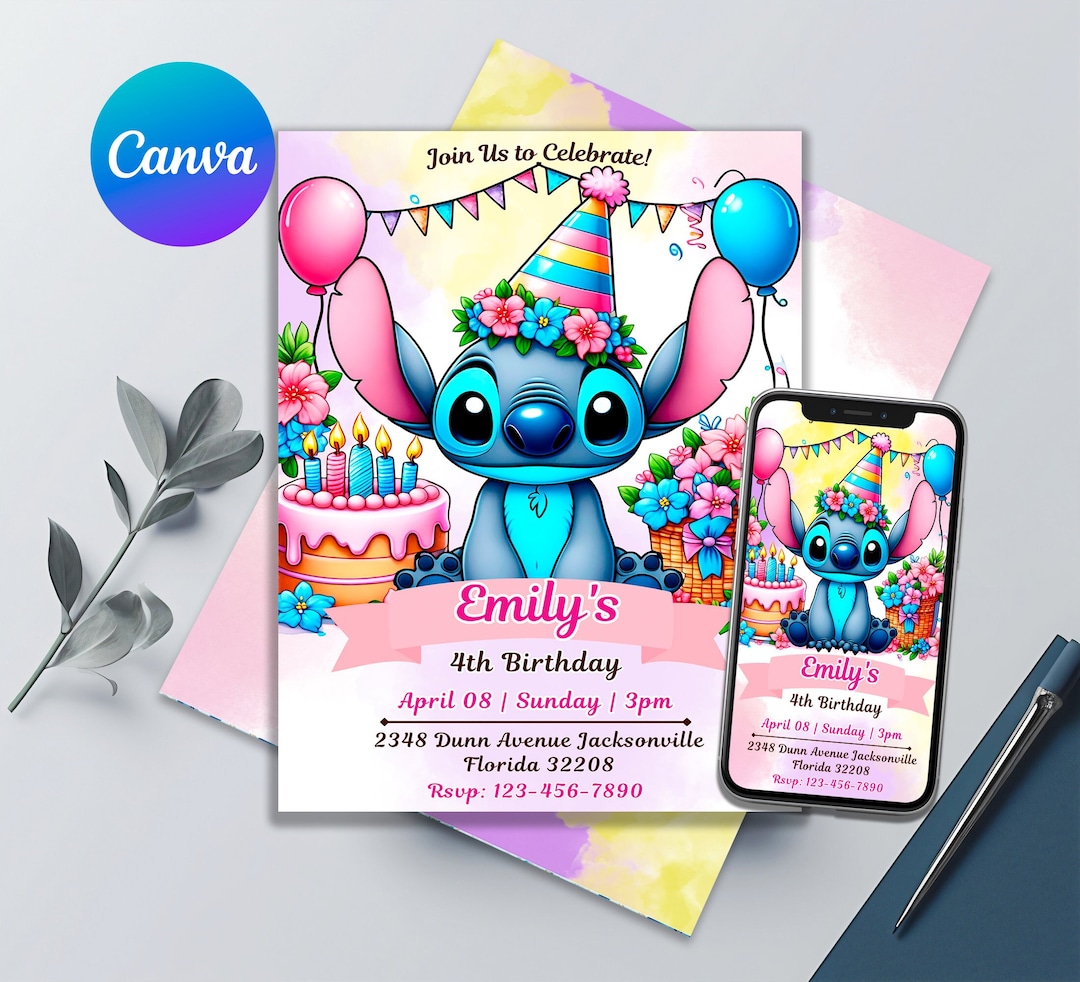 Stitch Birthday Invitation | Editable & Printable Template | Cute ...