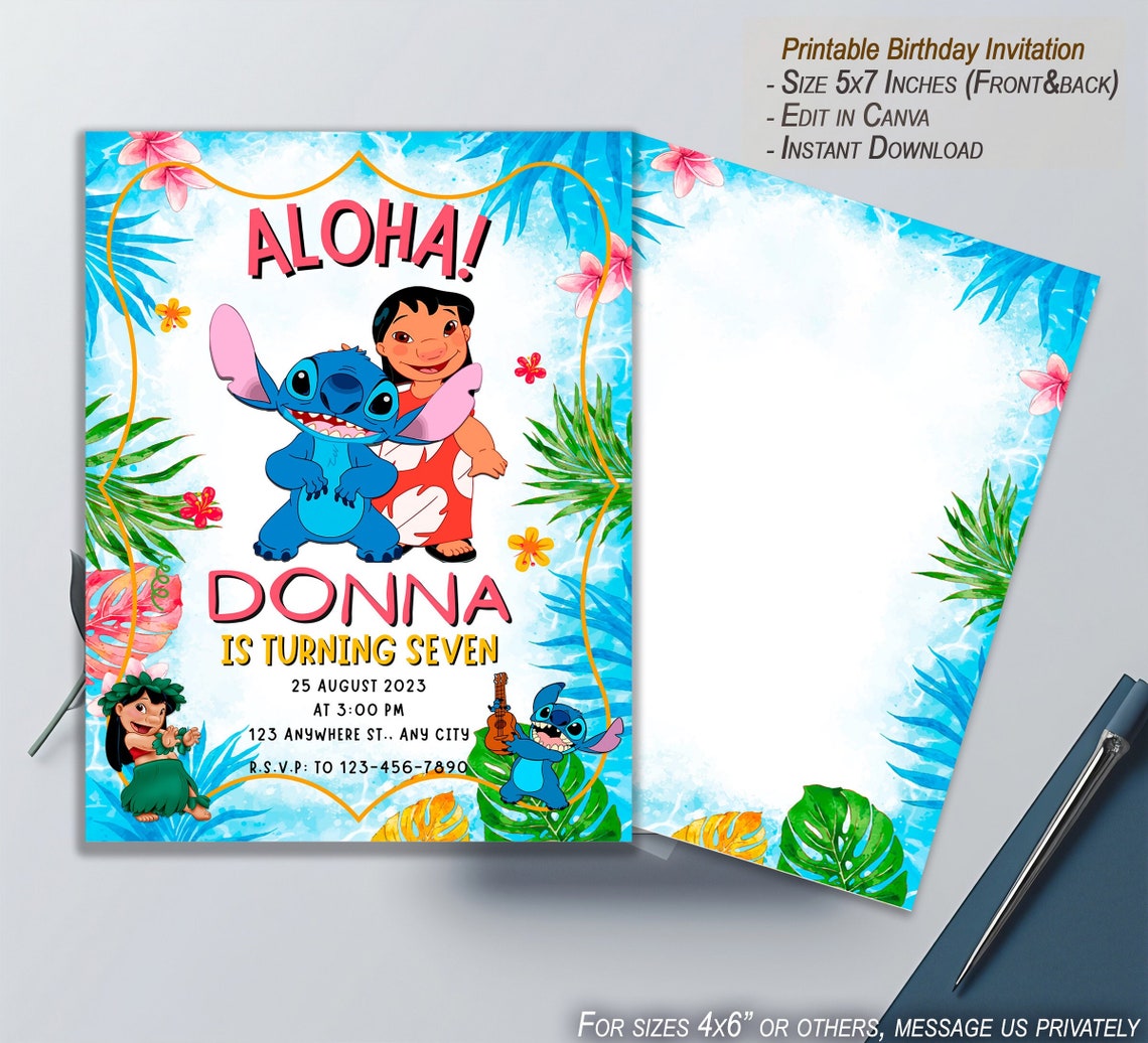 Stitch Birthday Invitation Printable Editable Birthday Invitation Cute ...