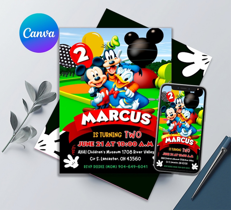 Mickey Mouse Birthday Invitation | 1st Birthday - Twodles Clubhouse ...