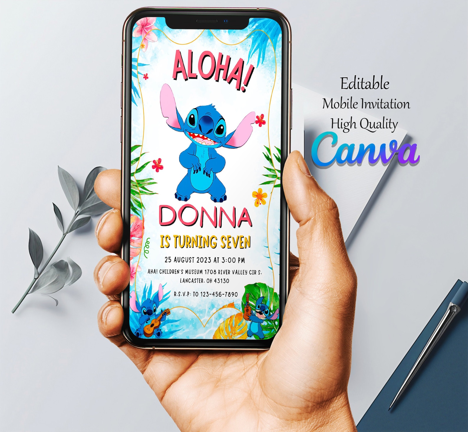 Stitch Birthday Invitation Printable Editable Birthday Invite Cute ...