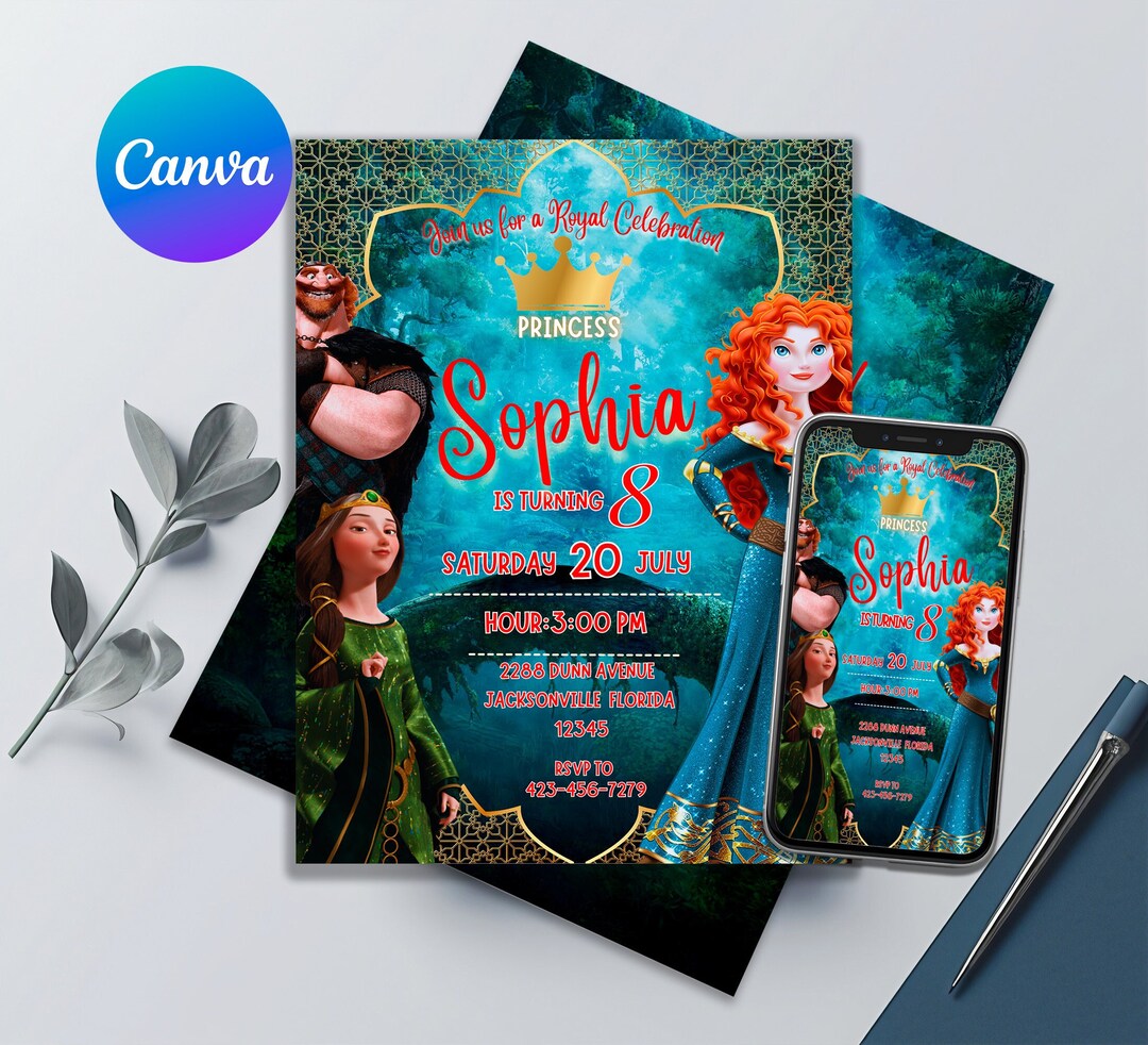 Brave Birthday Invitation | Princess Merida Birthday Party Invite ...