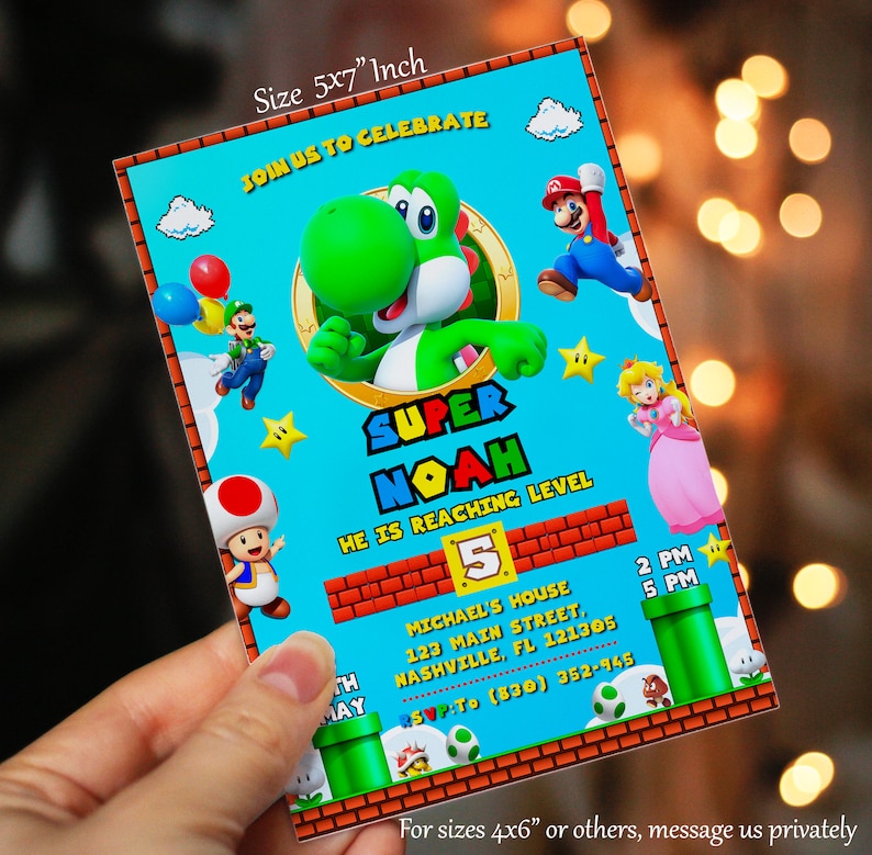 Yoshi Birthday Invitation, Awesome Yoshi Birthday Card, Video Game ...