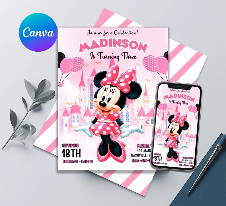 Minnie Birthday Invitation Cute Minnie Mouse Template Printable ...