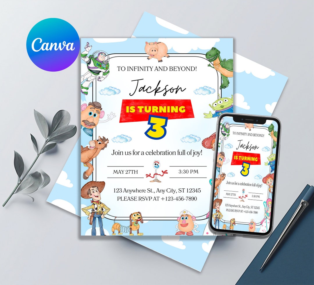 Toy Story Editable and Printable Birthday Invitation | Cute Watercolor ...