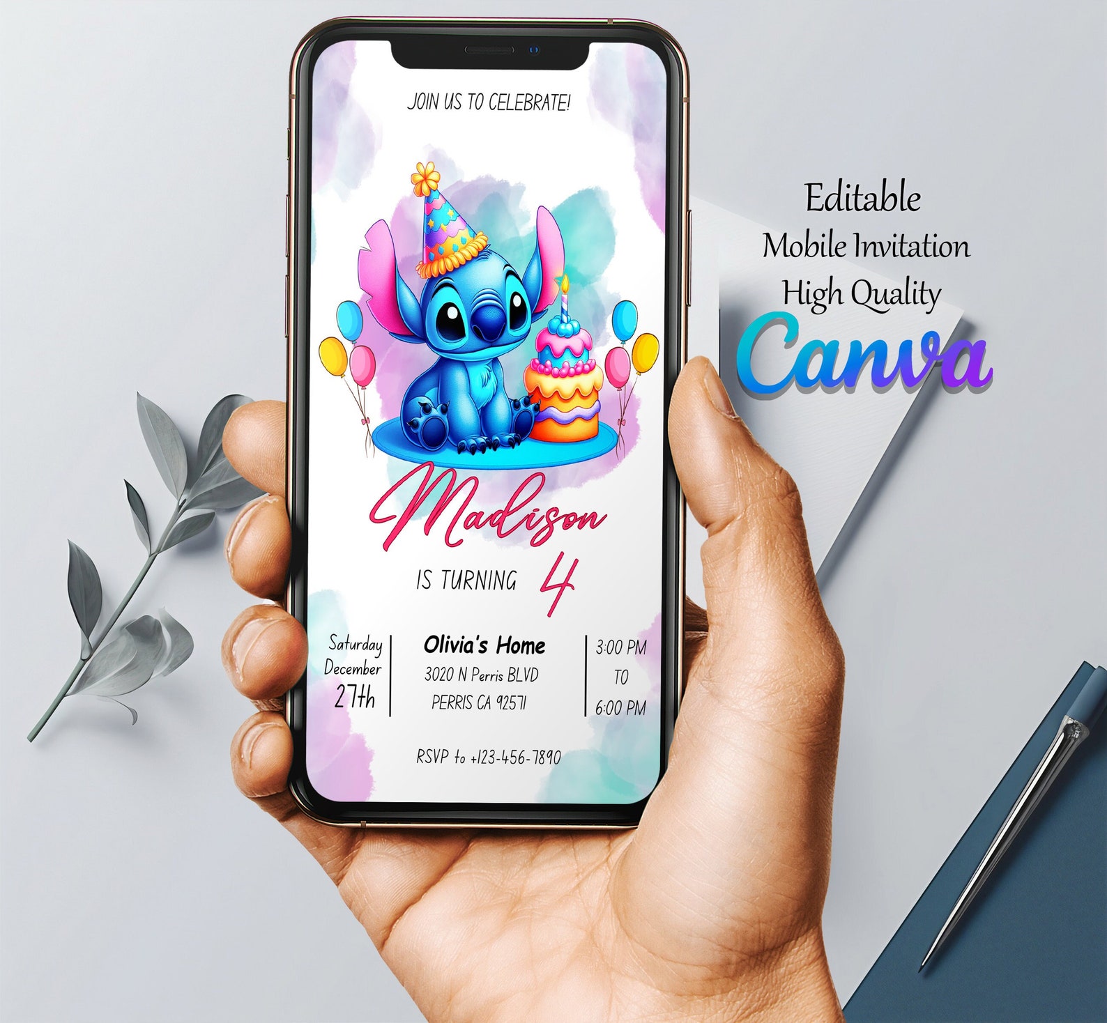 Stitch Birthday Invitation Printable & Editable Template Cute Stitch ...